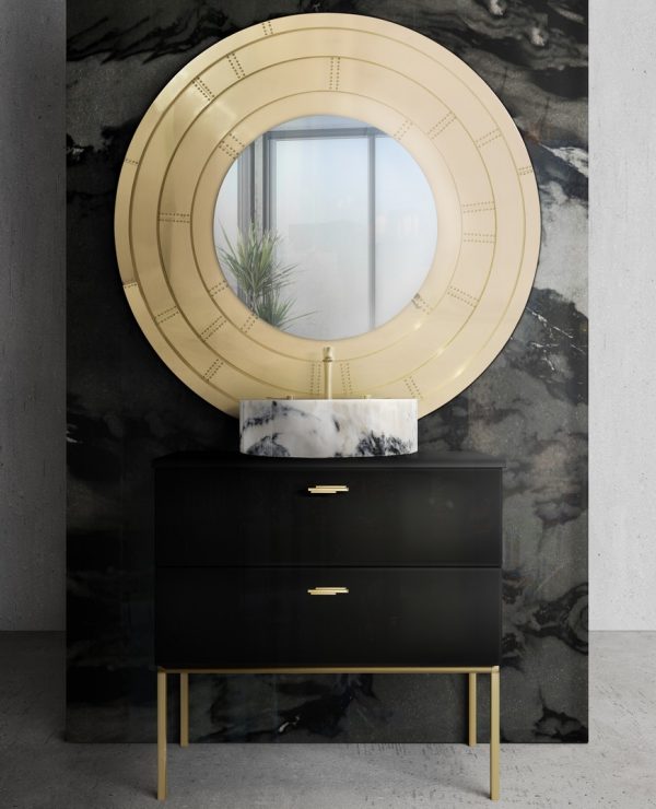 This Contemporary Gold Mirror Does Wonders for a Bathroom Interior