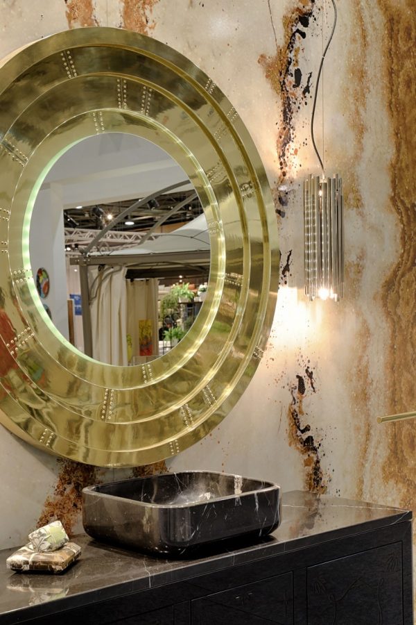 This Contemporary Gold Mirror Does Wonders for a Bathroom Interior